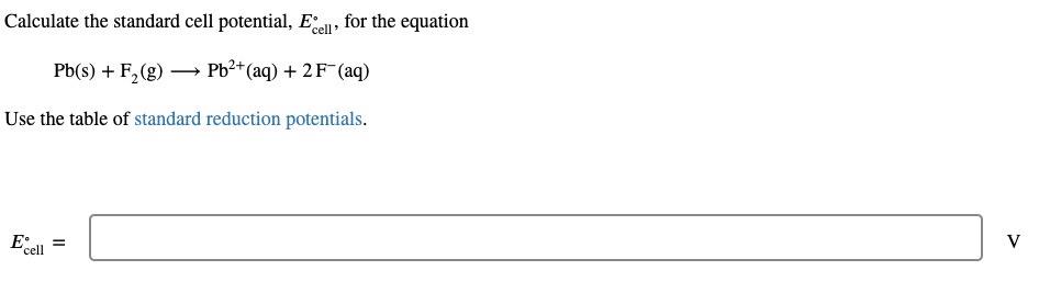 Solved Calculate The Standard Cell Potential Ecell For The
