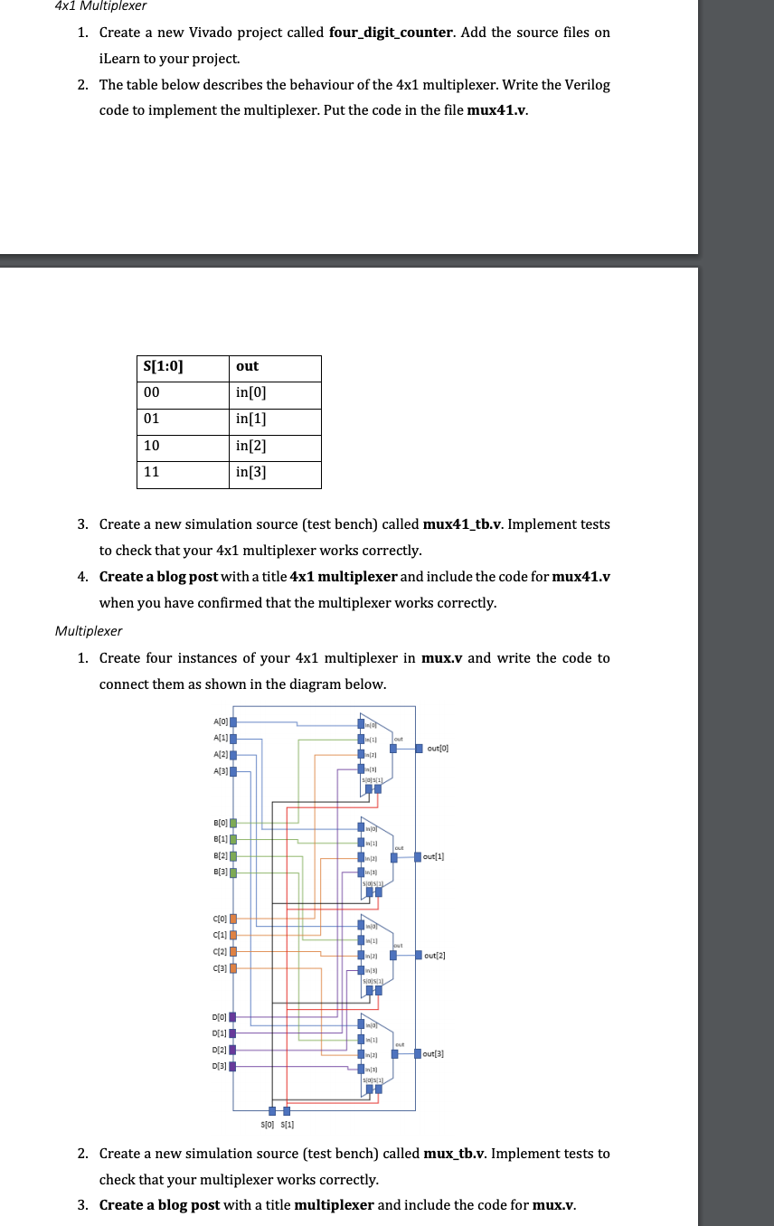 4x1 Multiplexer 1. Create a new Vivado project called | Chegg.com