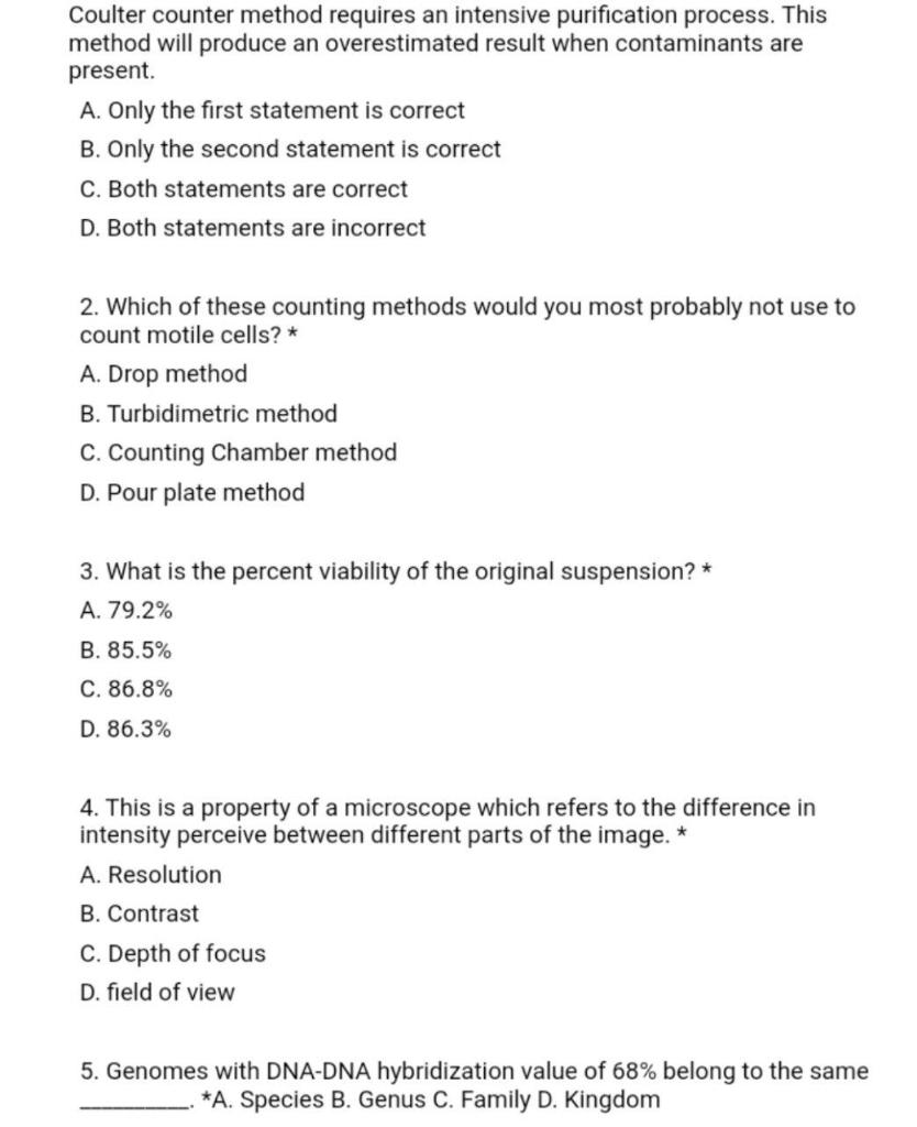 Solved Coulter counter method requires an intensive | Chegg.com
