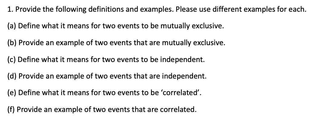 Solved 1. Provide the following definitions and examples. | Chegg.com