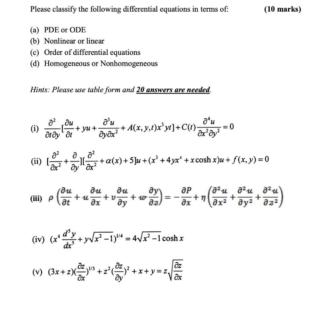 Please classify the following differential equations | Chegg.com