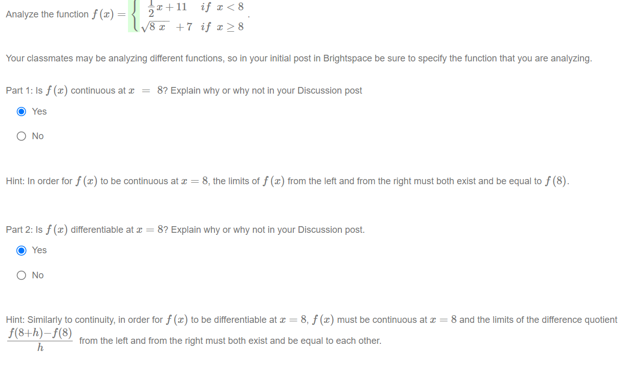 Solved Analyze the function f(x)={21x+118x+7 if x