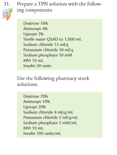 31. Prepare a TPN solution with the follow- ing | Chegg.com