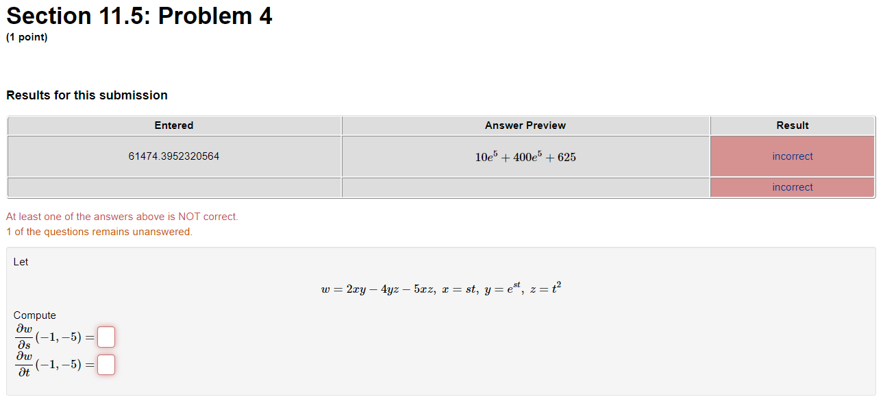 Solved Section 11.5: Problem 4 (1 point) Results for this | Chegg.com