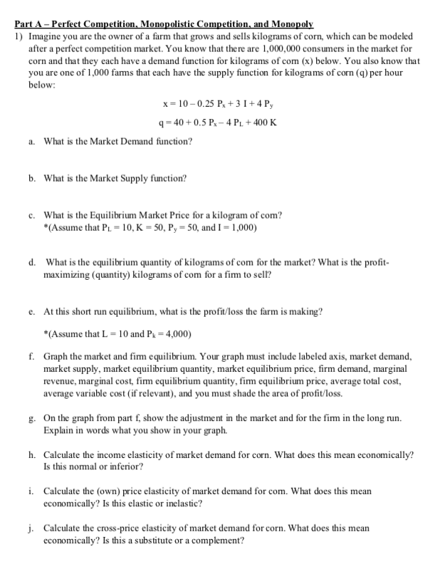 Part A - Perfect Competition, Monopolistic | Chegg.com