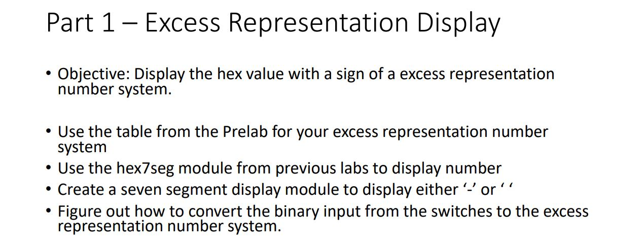 Part 1 - Excess Representation Display As part of | Chegg.com