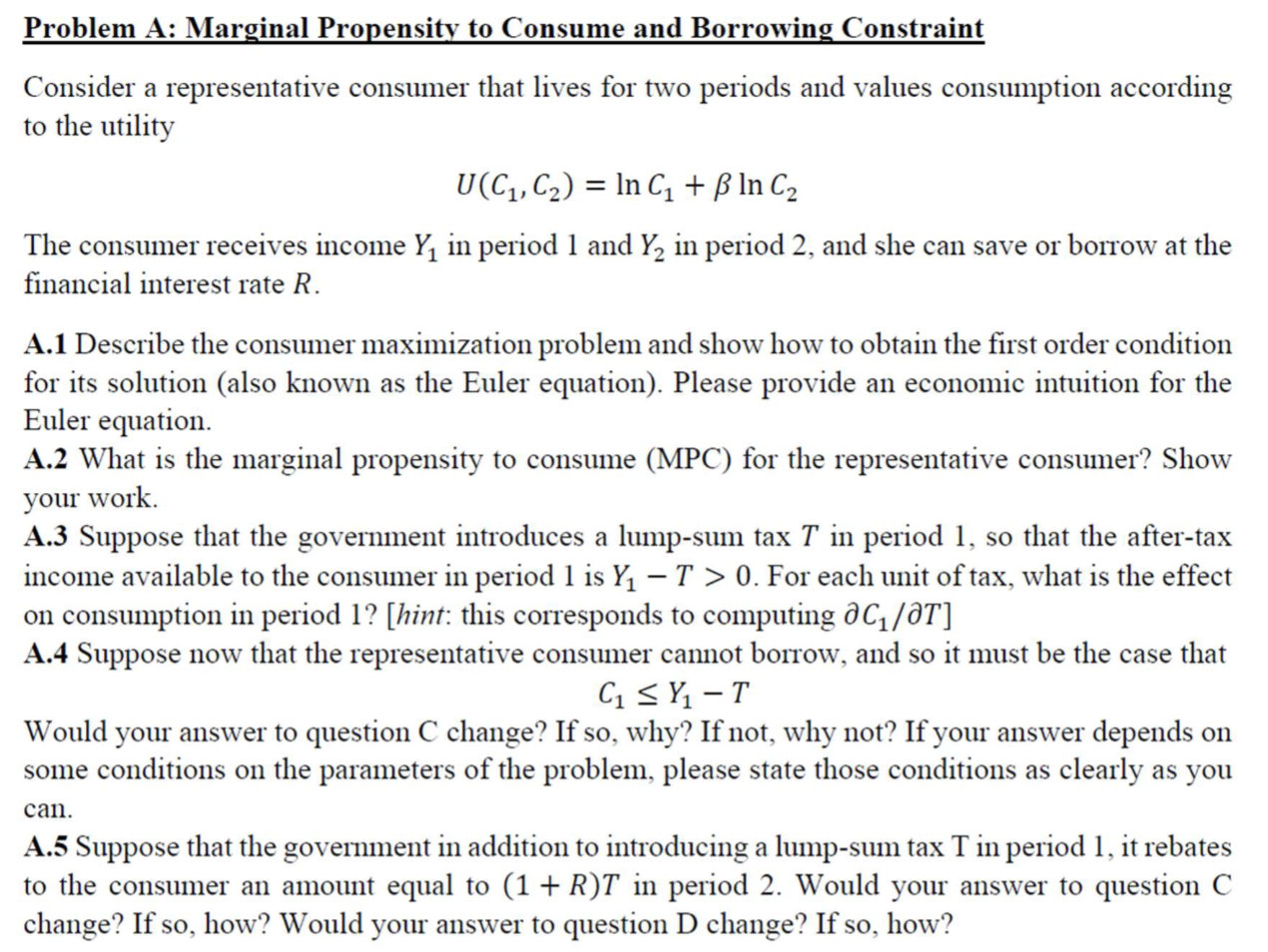 Solved Problem A: Marginal Propensity to Consume and | Chegg.com