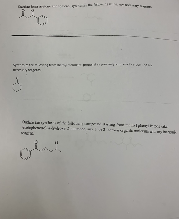 Solved Starting from acetone and toluene, synthesize the | Chegg.com