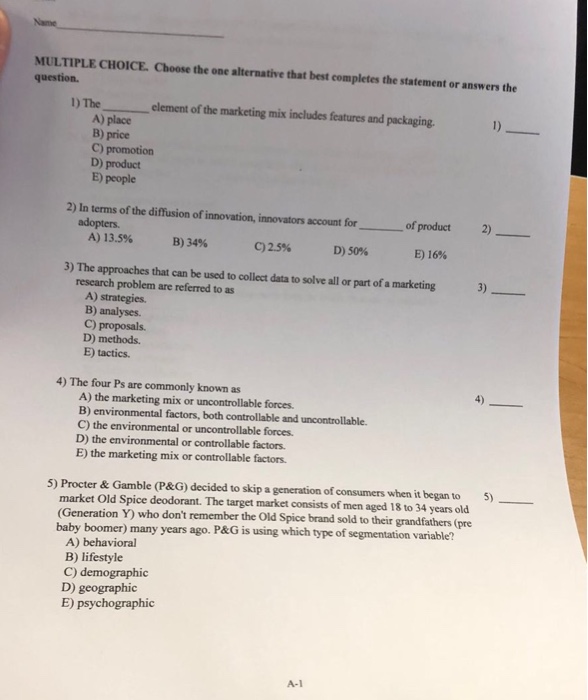 Solved Name MULTIPLE CHOICE. Choose the one alternative that | Chegg.com