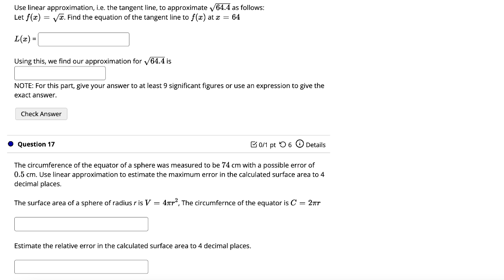 Solved Use linear approximation, i.e. the tangent line, to | Chegg.com