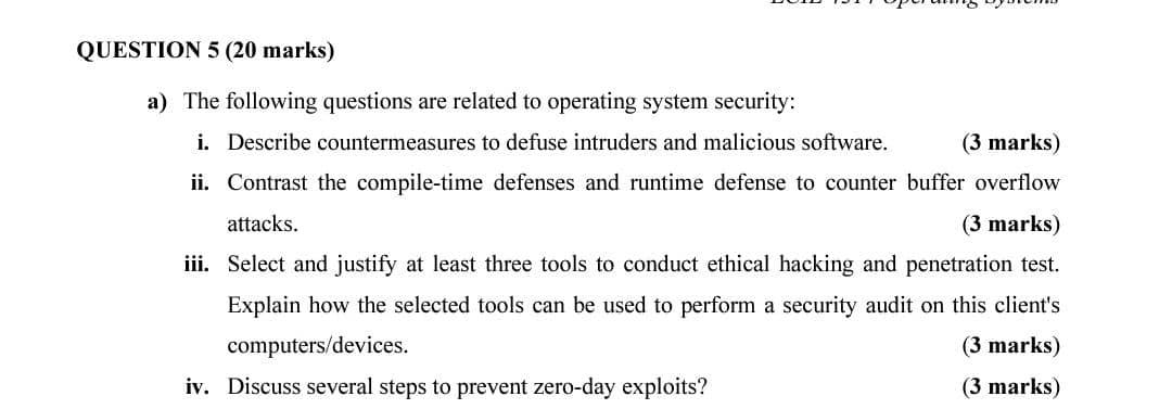 Solved QUESTION 5 (20 marks) a) The following questions are | Chegg.com