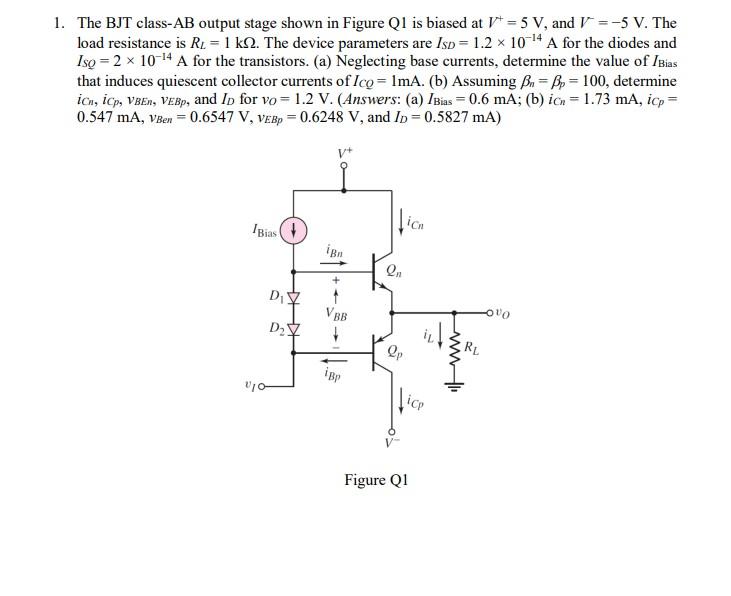 Solved The BJT class- AB output stage shown in Figure Q1 is | Chegg.com