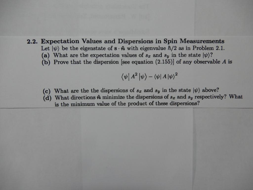 Solved 2 2 Expectation Values And Dispersions In Spin