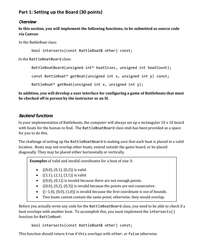 Part 1: Setting up the Board (30 points) Overview In | Chegg.com