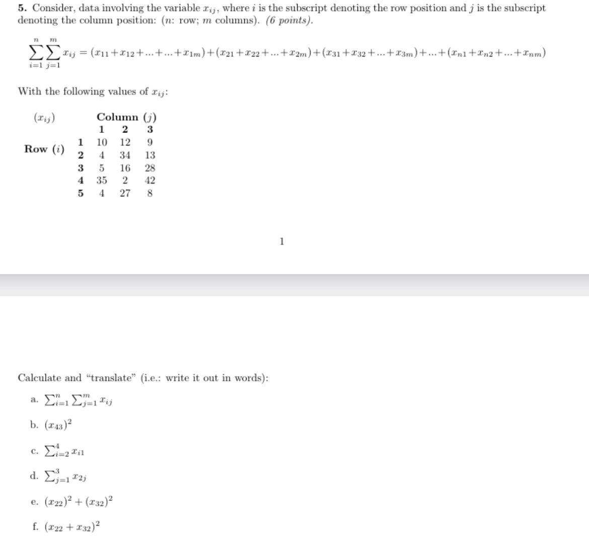 Solved 5. Consider, data involving the variable xij, where i | Chegg.com