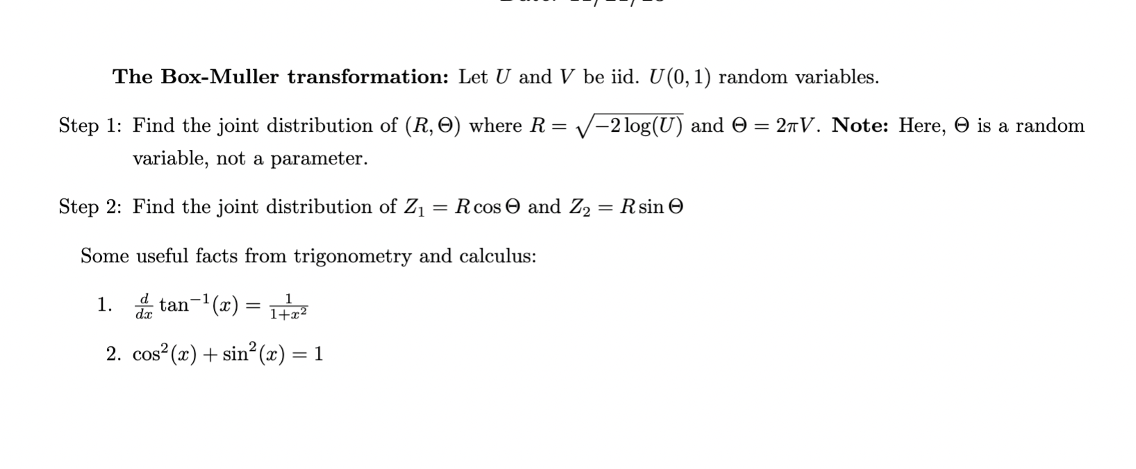 Solved The Box-Muller transformation: Let U and V be iid. | Chegg.com