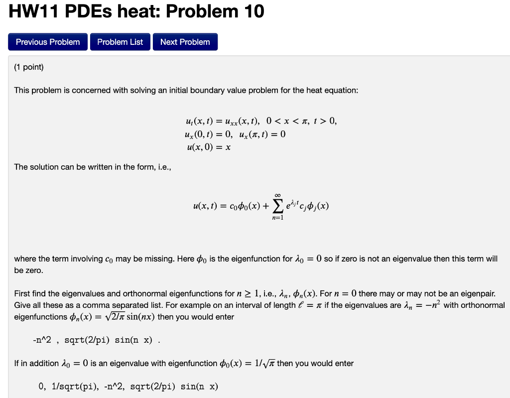 Solved HW11 PDEs heat: Problem 10 Previous Problem Problem | Chegg.com