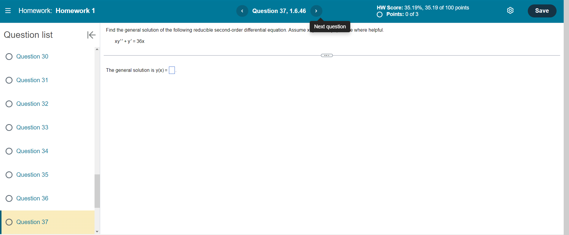 Solved Question 30 The General Solution Is Yx Question 31 