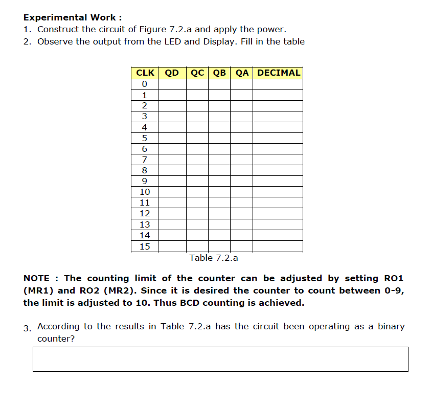 EXPERIMENT 7.2 : USING BINARY COUNTER AS A BCD | Chegg.com
