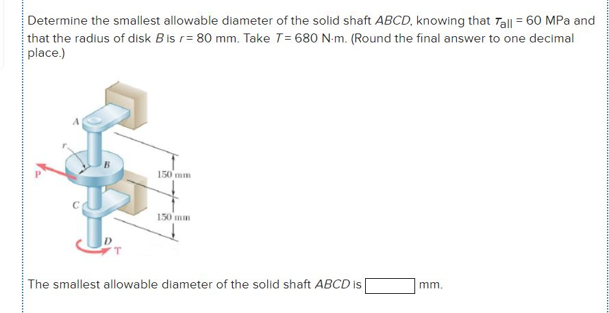 Solved Determine the smallest allowable diameter of the | Chegg.com