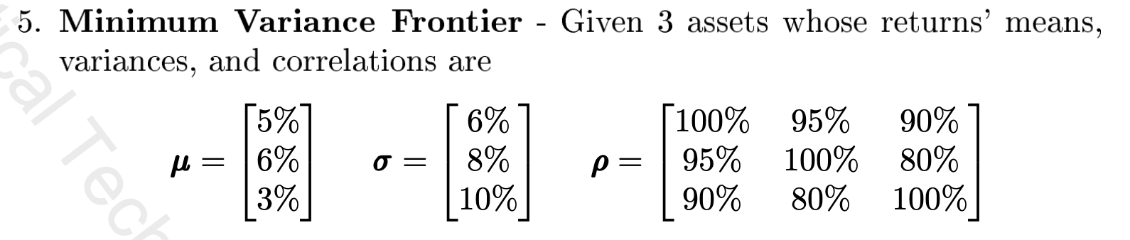 5. Minimum Variance Frontier - Given 3 assets whose | Chegg.com