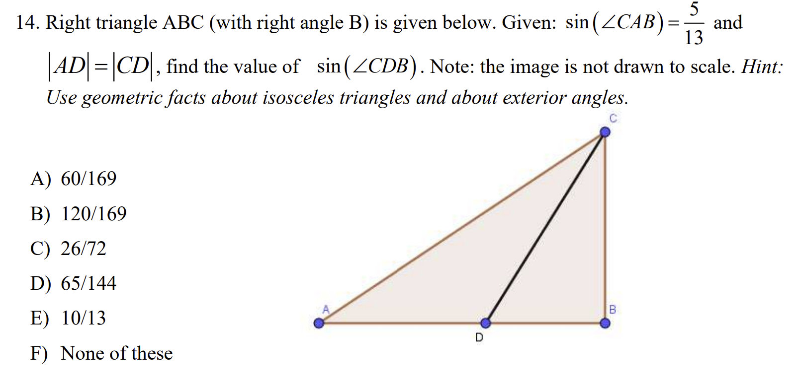 Solved 14. Right triangle ABC (with right angle B ) is given | Chegg.com
