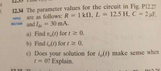 Solved 1234 The parameter values for the circuit in Fig. | Chegg.com