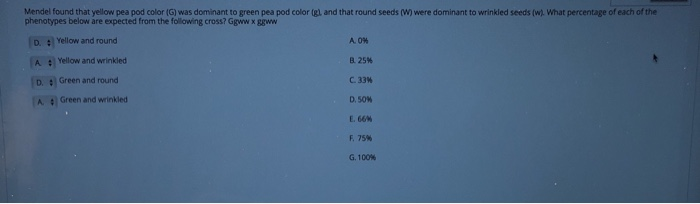 Solved Mendel Found That Yellow Pea Pod Color G Was