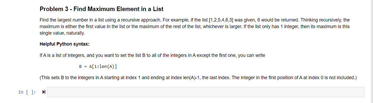 Solved Problem 3 - Find Maximum Element in a List Find the | Chegg.com