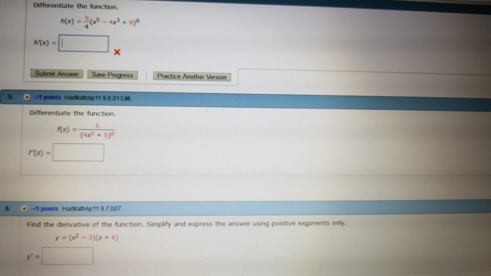 Solved Differentiate the function. h(x) = (e-4x3 + 9)8 4 | Chegg.com