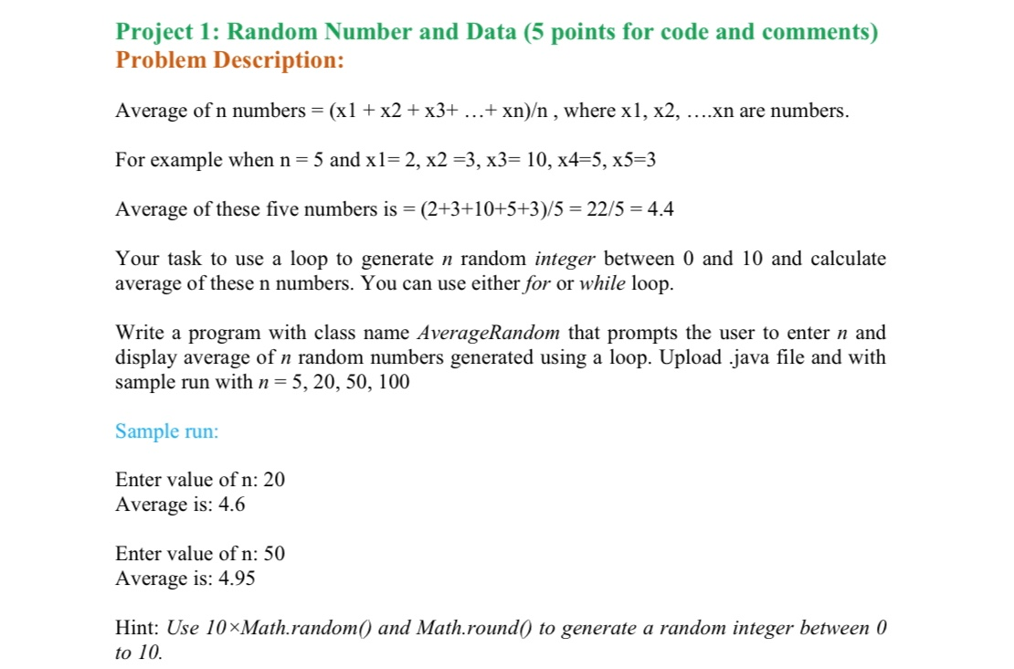 Solved Write a program with class name AverageRandom that | Chegg.com