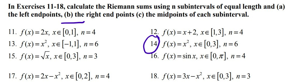Solved In Exercises 11-18, calculate the Riemann sums using | Chegg.com