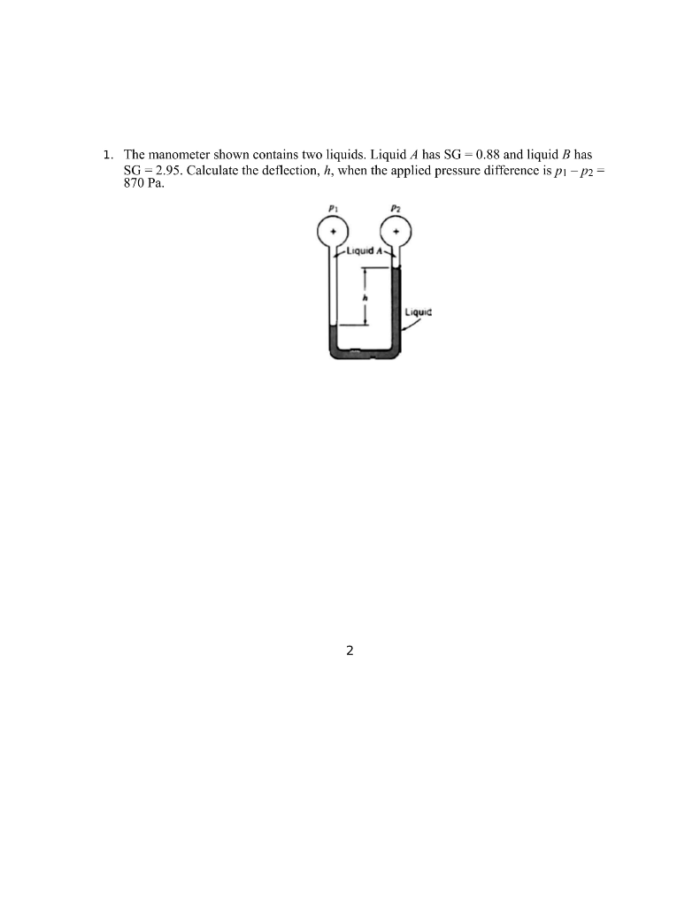 Solved The manometer shown contains two liquids. Liquid A | Chegg.com