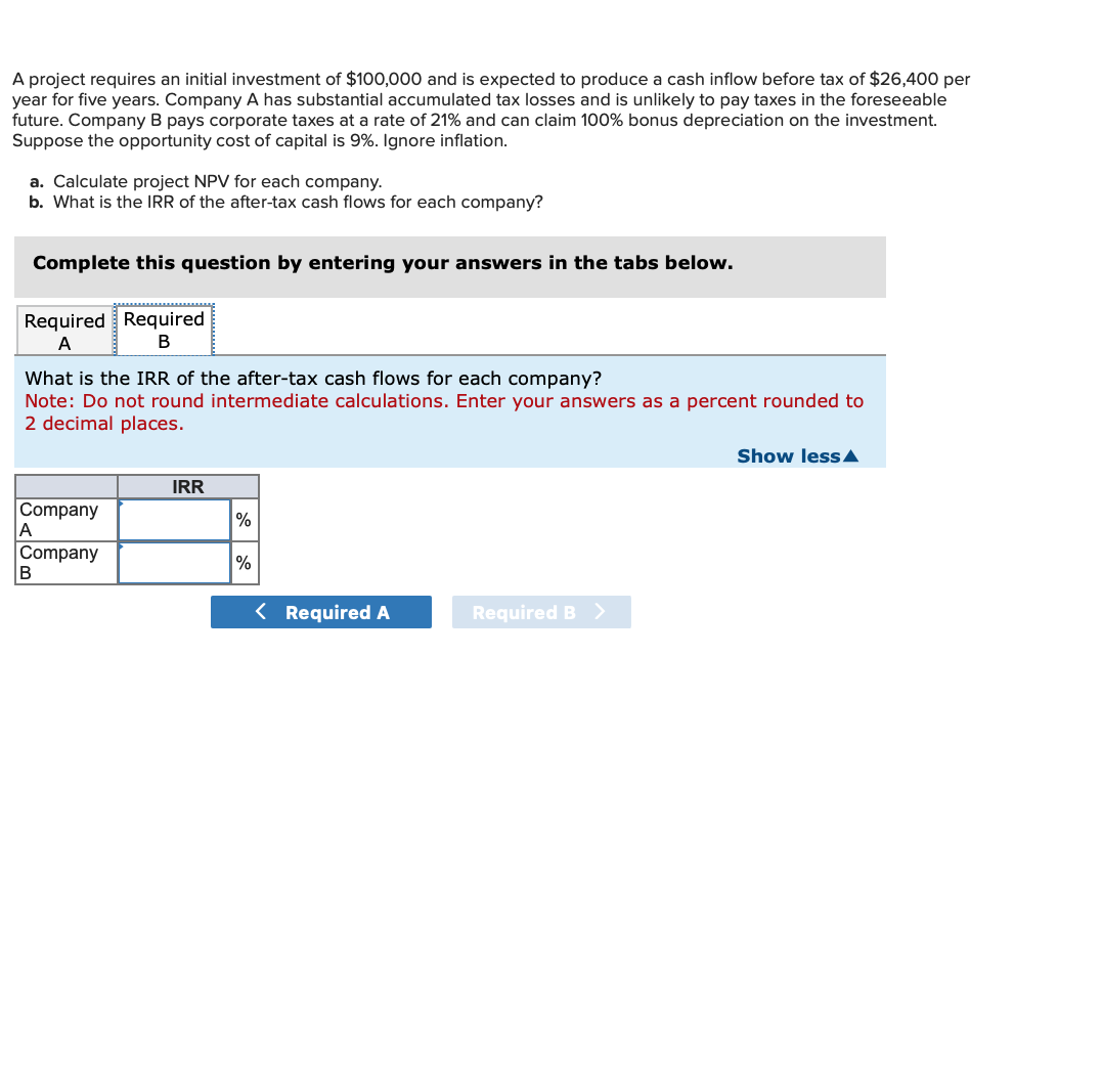 Solved A project requires an initial investment of $100,000 | Chegg.com