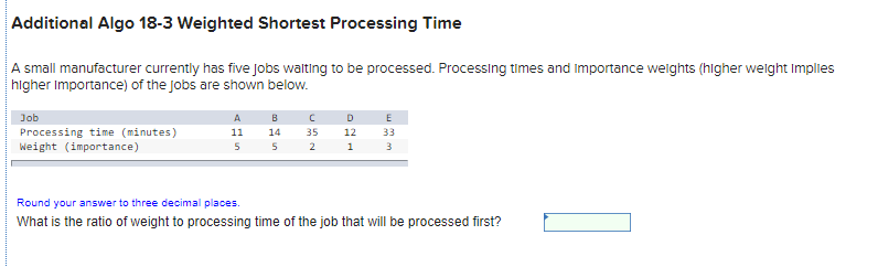 Solved Additional Algo 18-3 Weighted Shortest Processing | Chegg.com