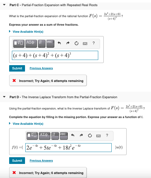 Solved Part C- Partial-Fraction Expansion with Repeated Real | Chegg.com