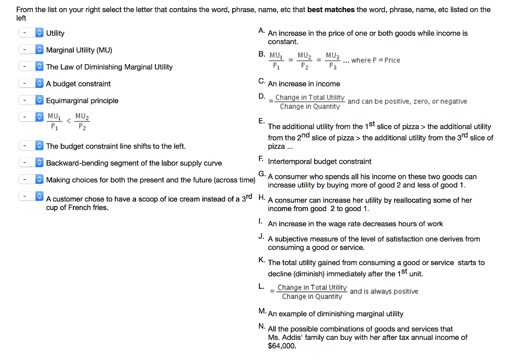 Solved From the list on your right select the letter that | Chegg.com