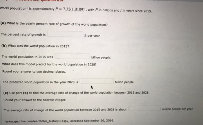 Solved - QuesLUI U14 World population is approximately P = | Chegg.com