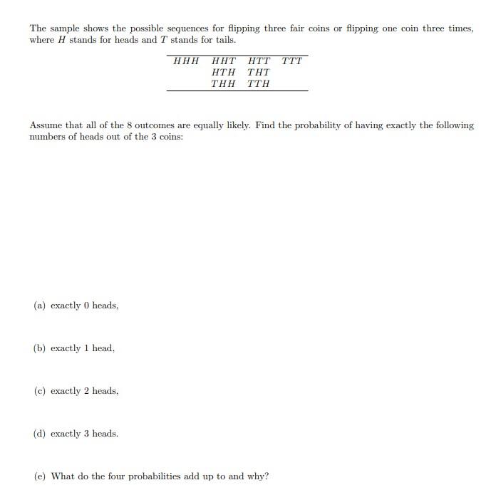Solved The sample shows the possible sequences for flipping | Chegg.com