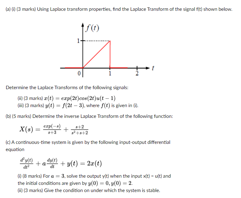 (a) (i) (3 marks) Using Laplace transform properties, | Chegg.com