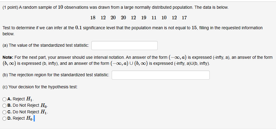 Solved (1 point) A random sample of 10 observations was | Chegg.com