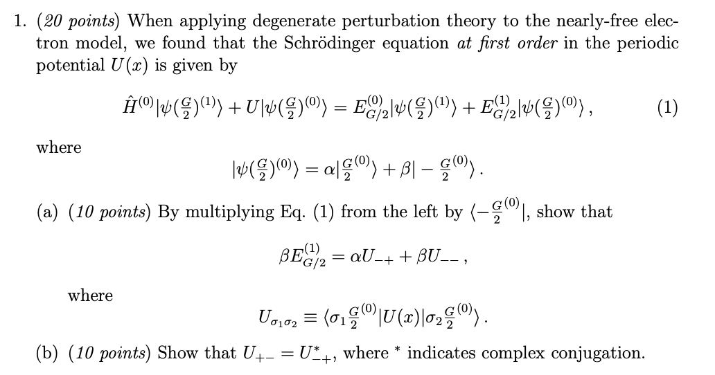 1. (20 points) When applying degenerate perturbation | Chegg.com