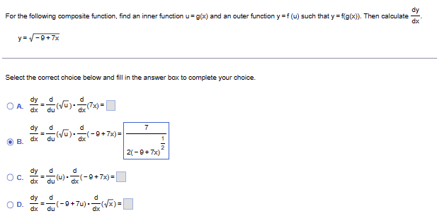 Solved For the following composite function, find an inner | Chegg.com