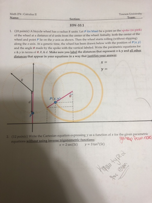 Solved Math 274:Calculus II Name: Towson University Section: | Chegg.com