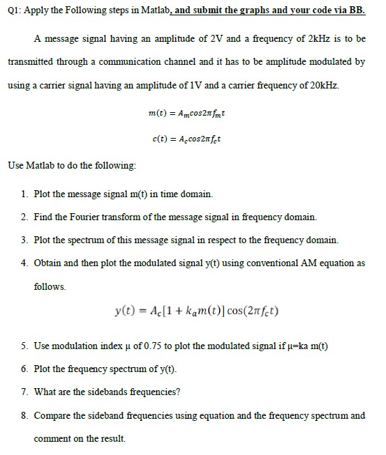 Solved Q1: Apply the Following steps in Matlab, and submit | Chegg.com