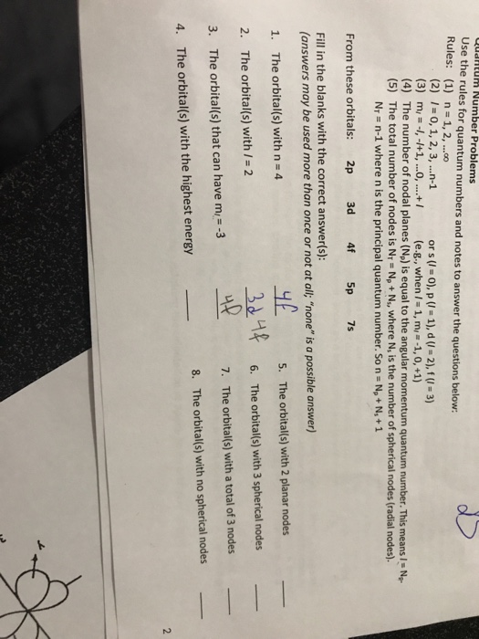 Solved Quantum Number Problems Use the rules for quantum | Chegg.com