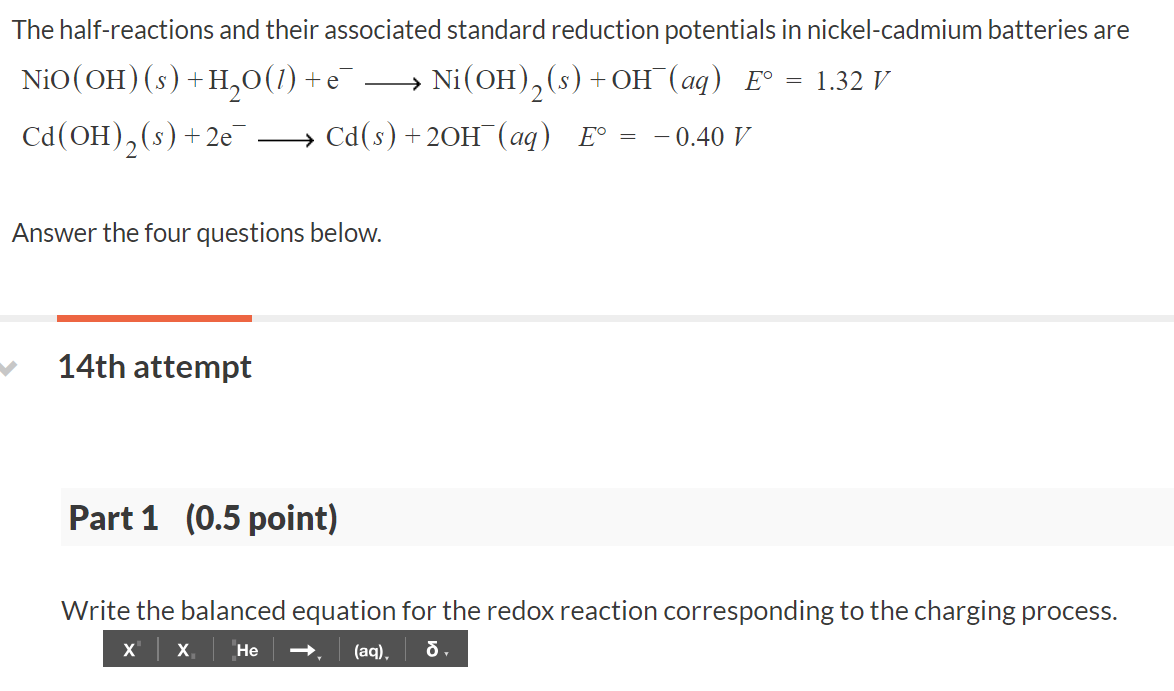 Solved The half-reactions and their associated standard | Chegg.com
