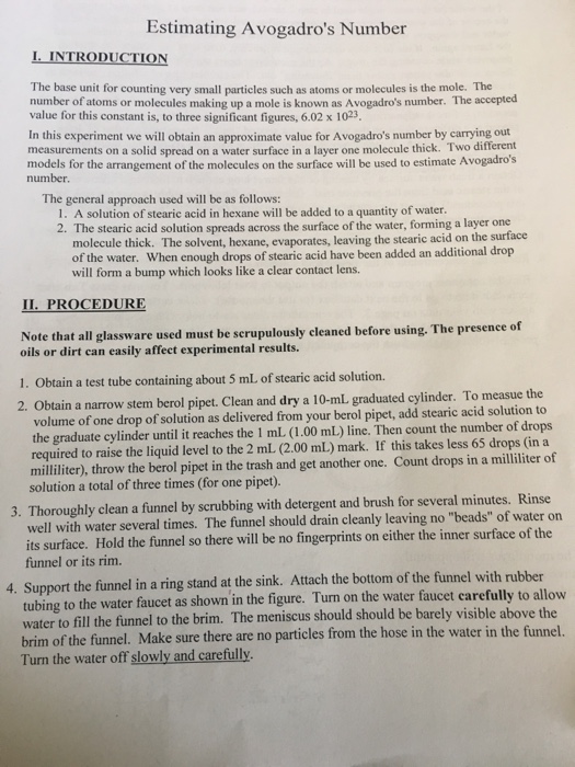 Estimating Avogadro's Number L. INTRODUCTION The base | Chegg.com