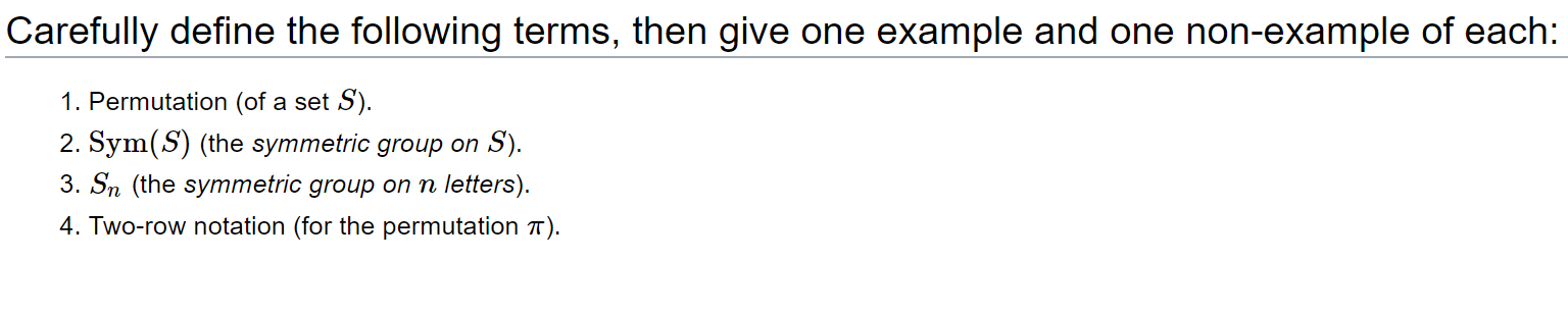 Solved Carefully define the following terms, then give one | Chegg.com