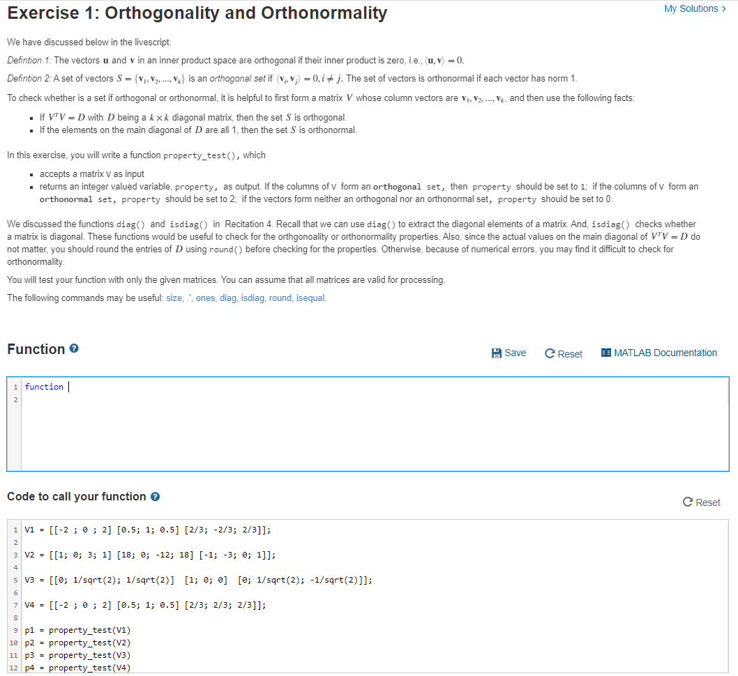 Solved Exercise 1: Orthogonality and Orthonormality My | Chegg.com